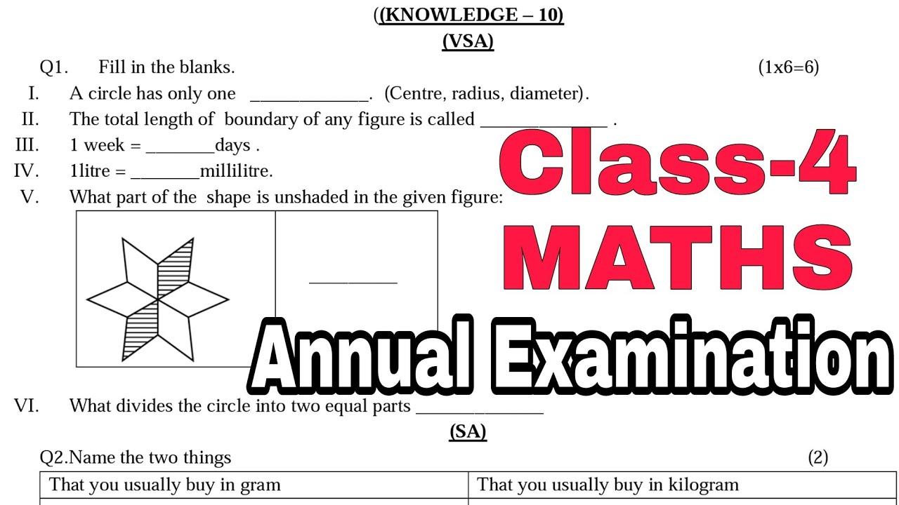 Class 4 MATHS Annual Exam 2022 Term 2 Sample Question Paper For Class 4 MATHS Annual Exam 2022 Term 2 Sample Question Paper For