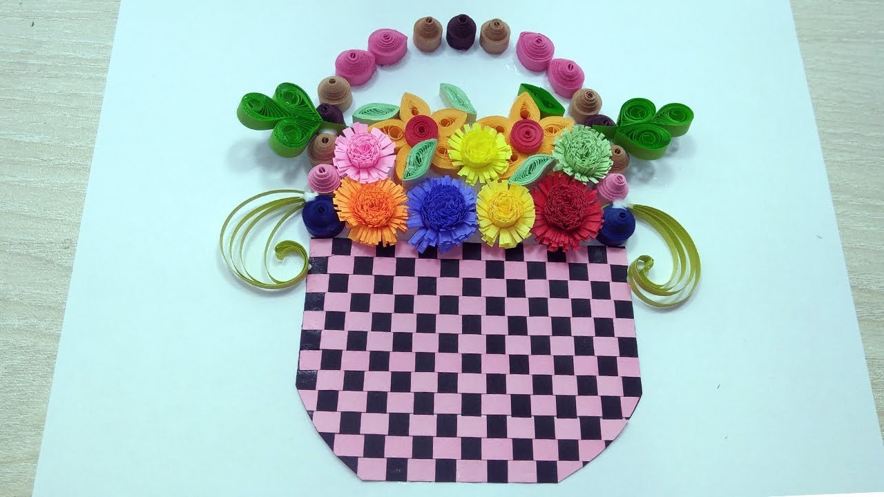 Quilling Paper Flower Basket | Beautiful Quilling Flower Basket - YouTube