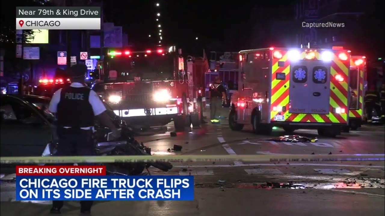Chicago Fire Department firetruck flips on side in South Side crash; 5 firefighters hurt - YouTube