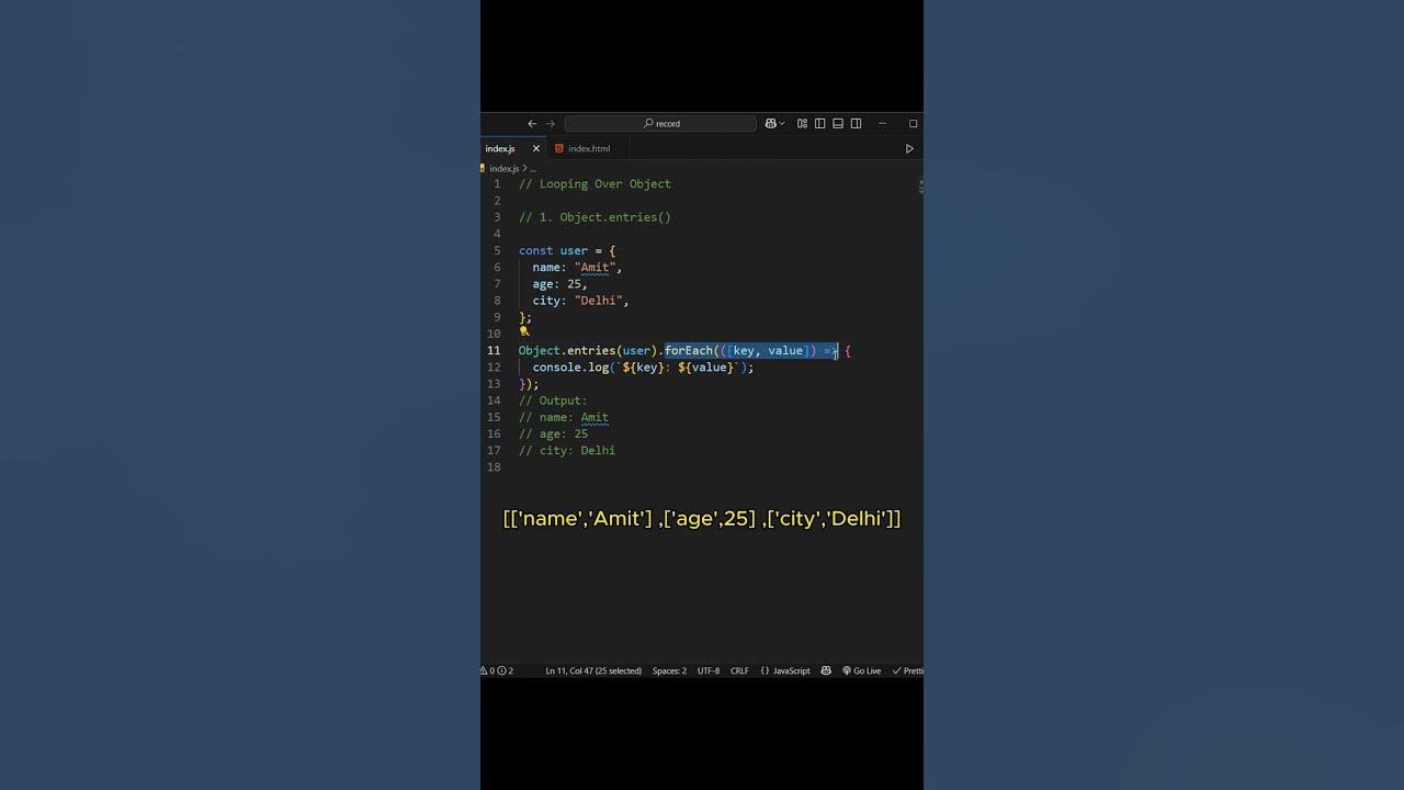 Object.entries() method in JavaScript 😍😁 | Explain in 30 sec #short @mastiwithcode - YouTube