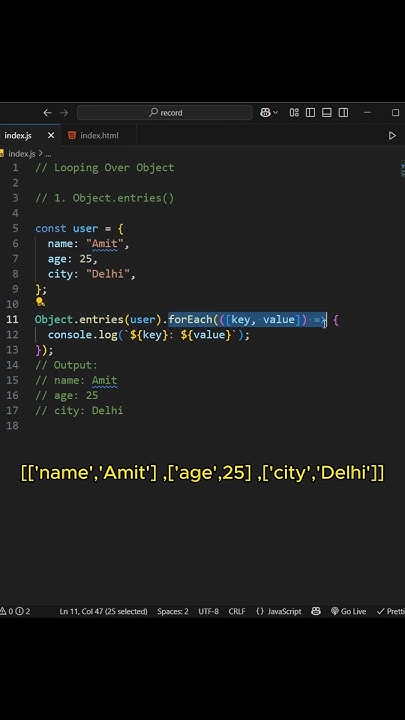 Object.entries() method in JavaScript 😍😁 | Explain in 30 sec #short @mastiwithcode - YouTube