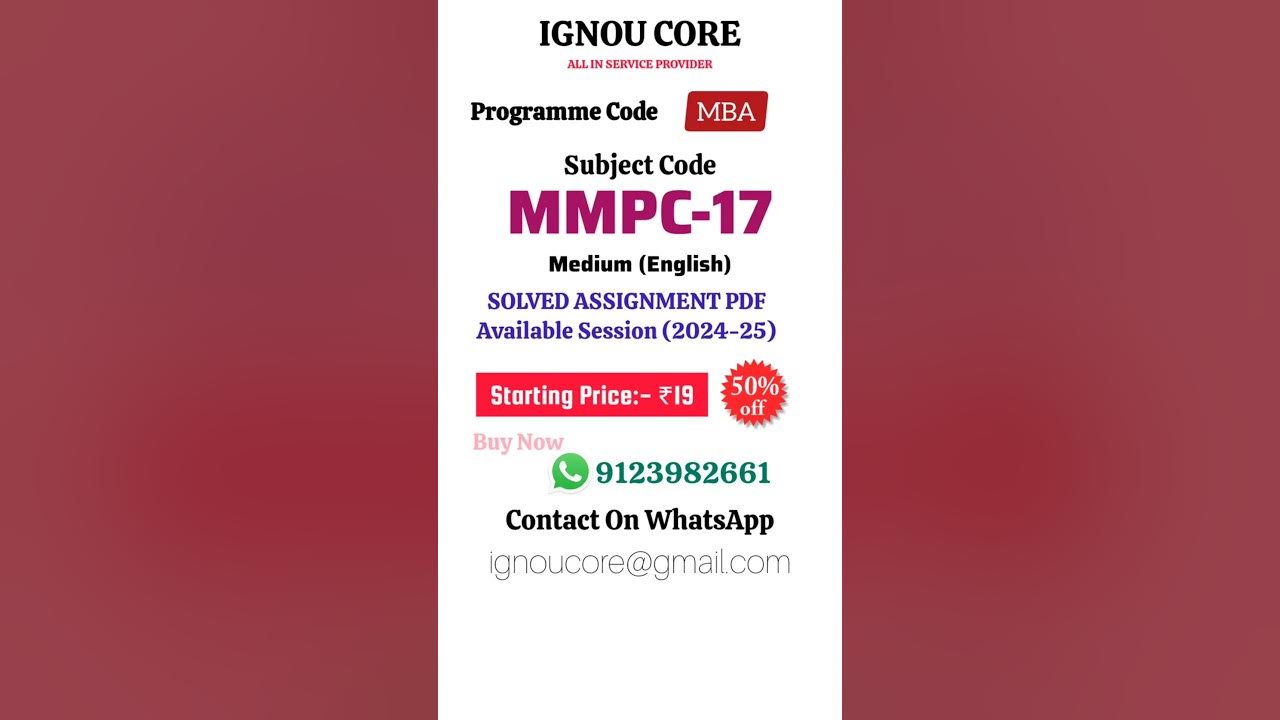 MMPC 17 Solved Assignment PDF 2024-25 in English, MBA program MMPC-17 Solved assignments - YouTube