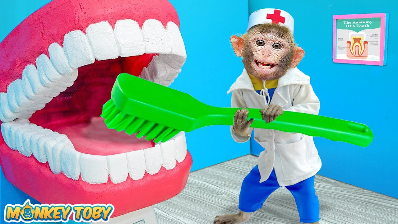 Monkey Toby Pretend play Doctor Dentist to Healthcare for friends ...