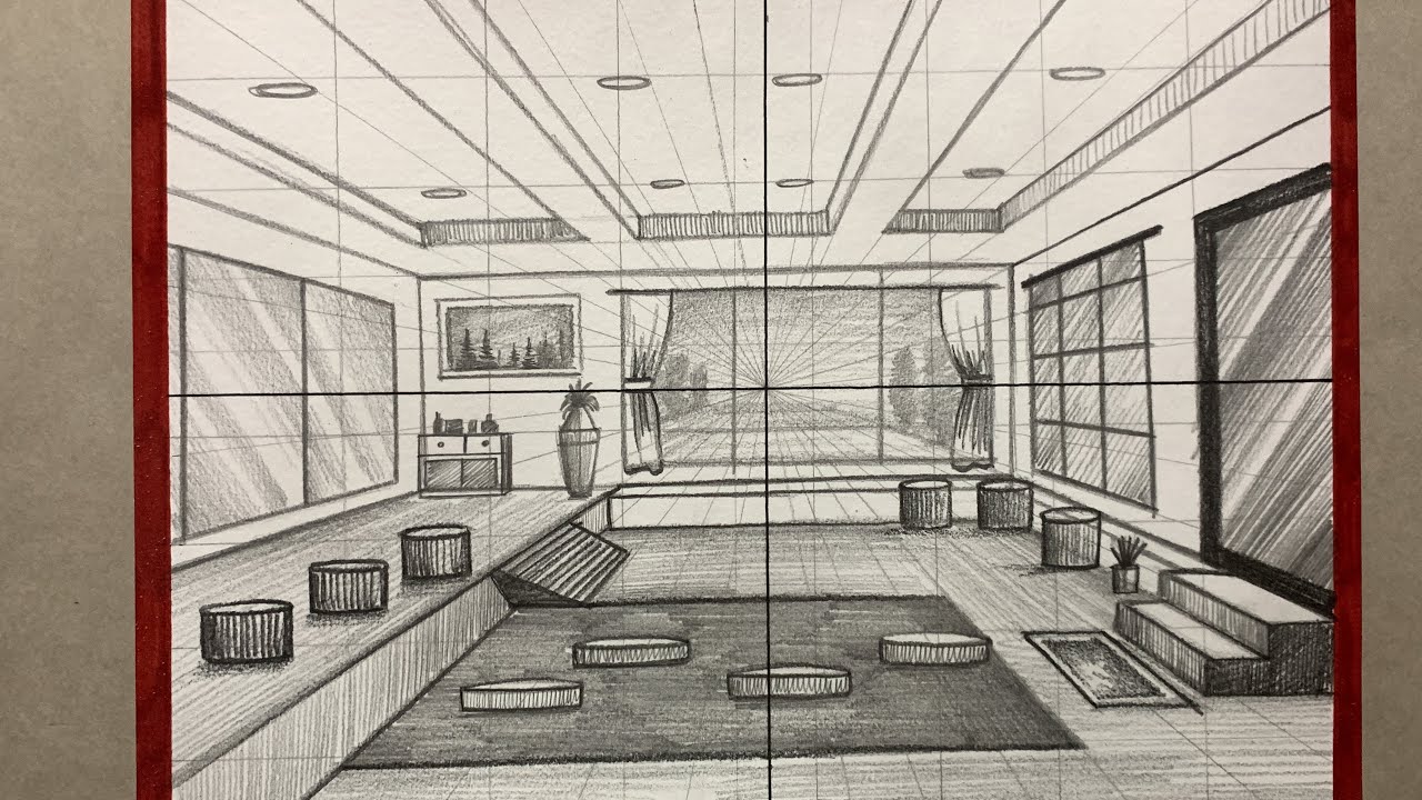 How to Draw Using 1-Point Perspective | Drawing Room | Step by Step ...