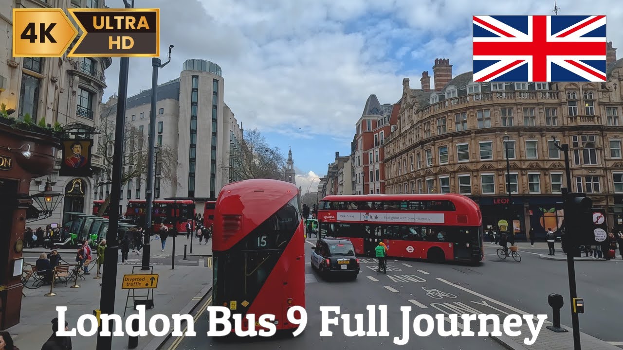 2024 Bus rides UK 🇬🇧 London Route 9 Full journey red double decker bus ...