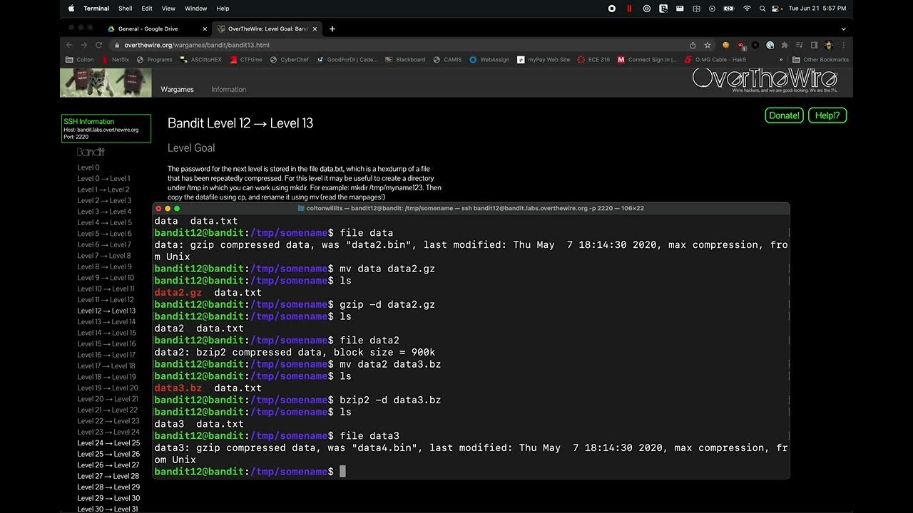 OverTheWire Bandit Level 12-13 - YouTube