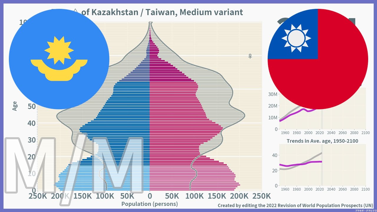 [🇰🇿Kazakhstan vs 🇹🇼Taiwan] Comparison of Population Pyramids (1950-2100 ...