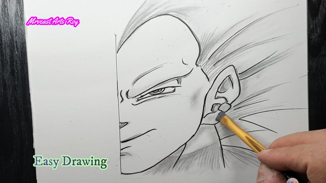 How to draw vegeta ultra ego half face step-by-step - YouTube
