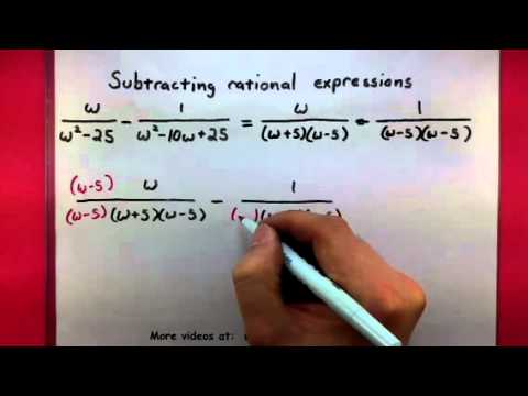 Algebra - Subtract two rational expressions - YouTube