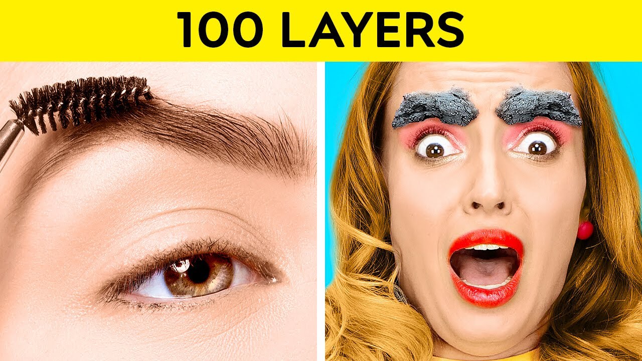 100 LAYERS CHALLENGE! Best 100+ Makeup, Nails, Lipstick Layers! Funny ...