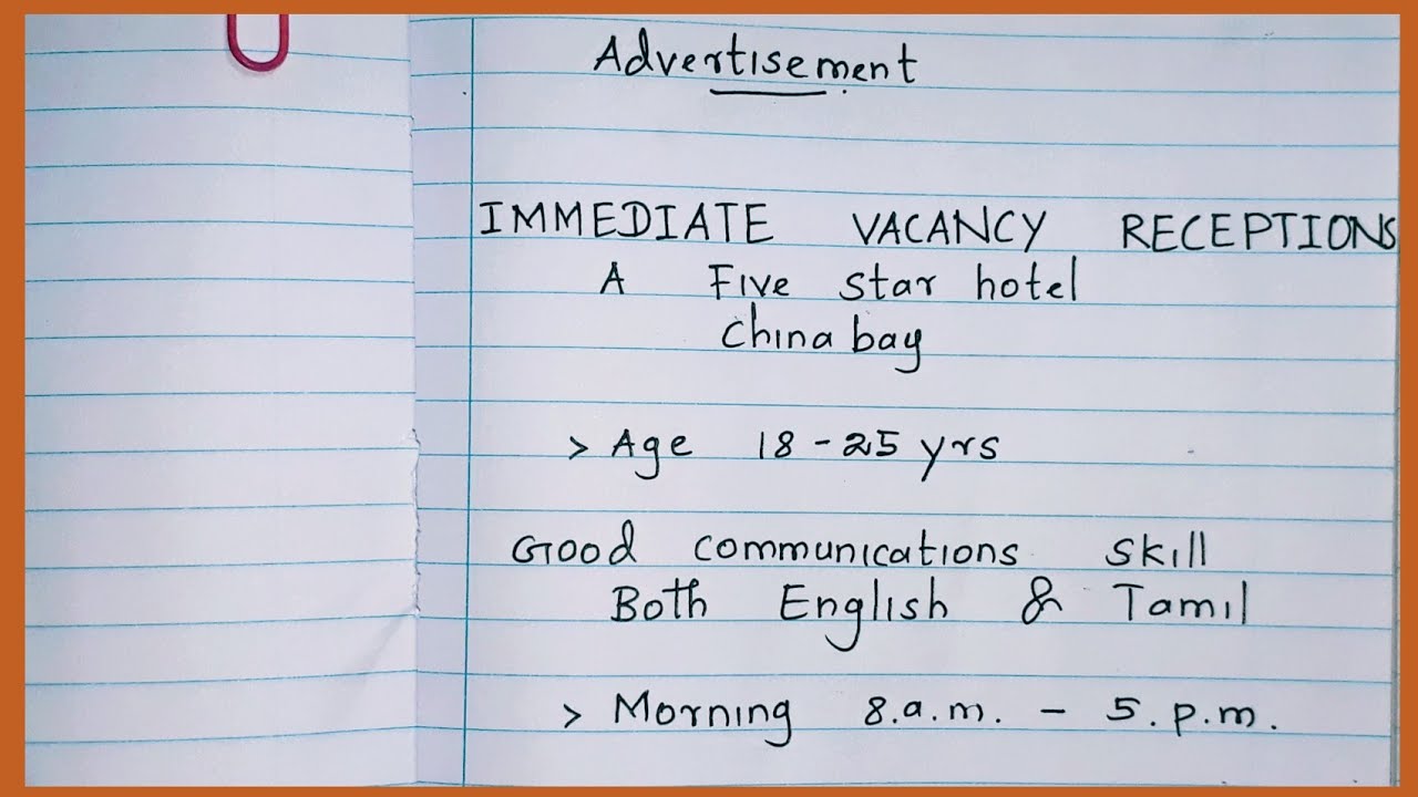 Examples of Advertisement || vacancy of receptions || How to write an ...