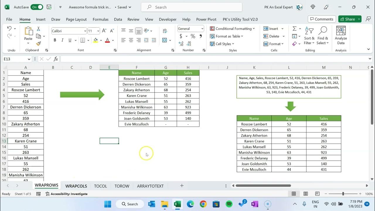 Five Awesome Formulas In Excel Wraprows Wrapcols Tocol Torow And Arraytotext With Example