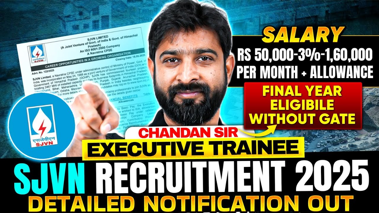 SJVN Recruitment 2025 | Without GATE | Executive Trainee (E2) | Salary ...