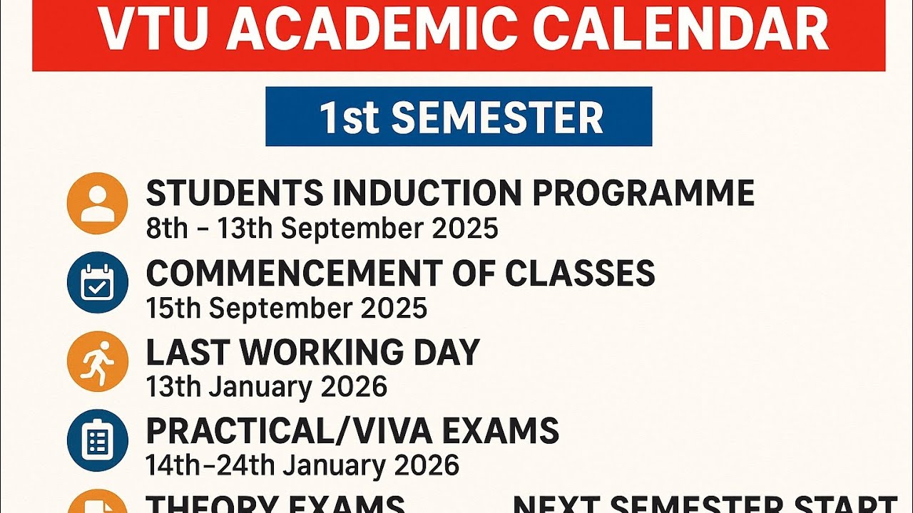 VTU Academic Calendar 2025-26 | 1st Semester UG | VTU Updates for BE, B ...