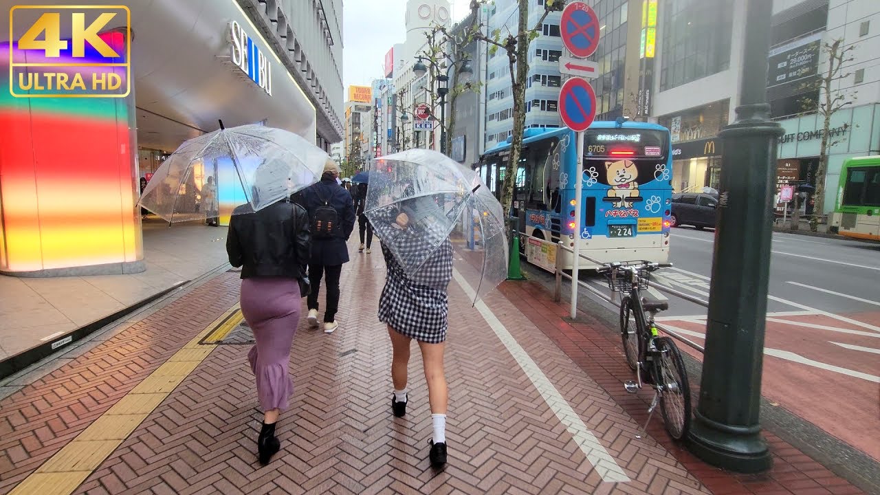Shibuya, Rainy weekday daytime, Tokyo street walking Shibuya to ...