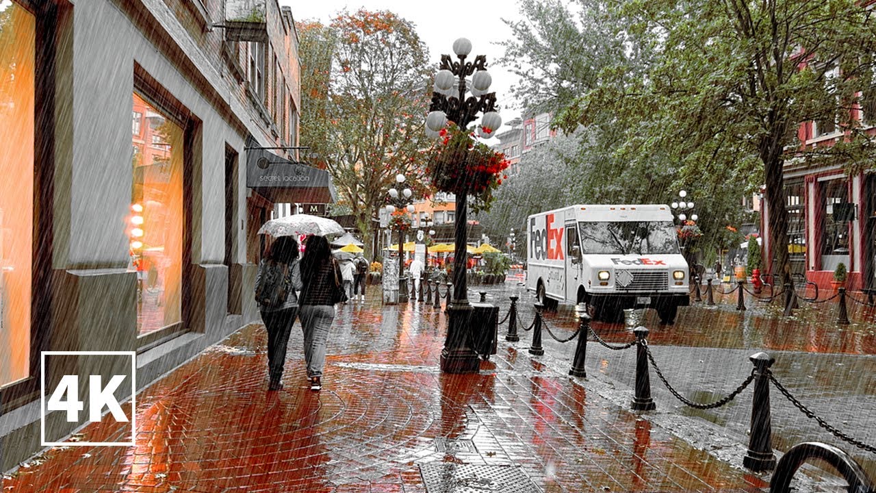 【4K Rain Walk】Walking in Vancouver Canada, (Binaural City Sounds) 4K ...