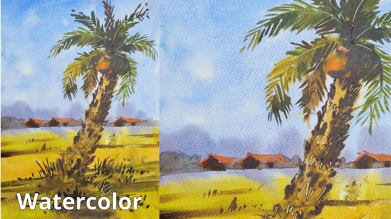 Paint a Simple Date Palm Tree in a Village - YouTube