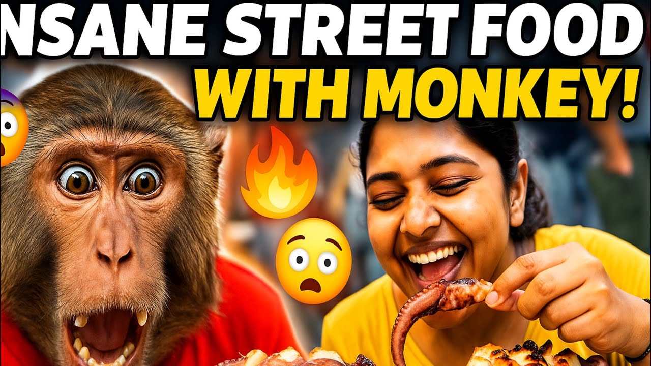 "Monkey Tries Grilled Octopus for the First Time! 😱🔥 Street Food ...