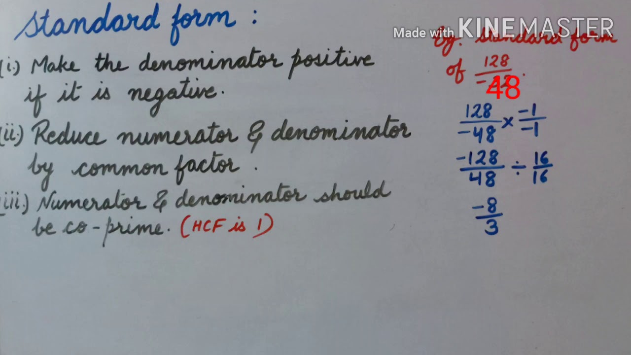 Standard Form of Rational Numbers & representation on number line - YouTube