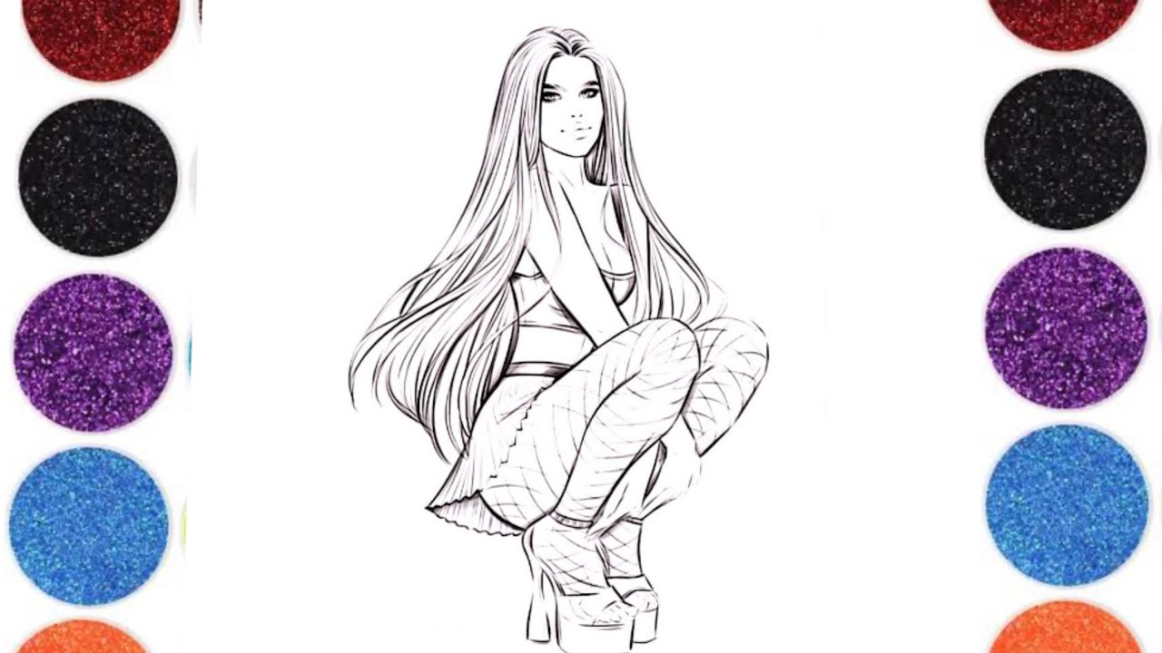 Drawing,Colouring Fashion Girl|Glittery Dress|Glittery Art|Step By Step ...