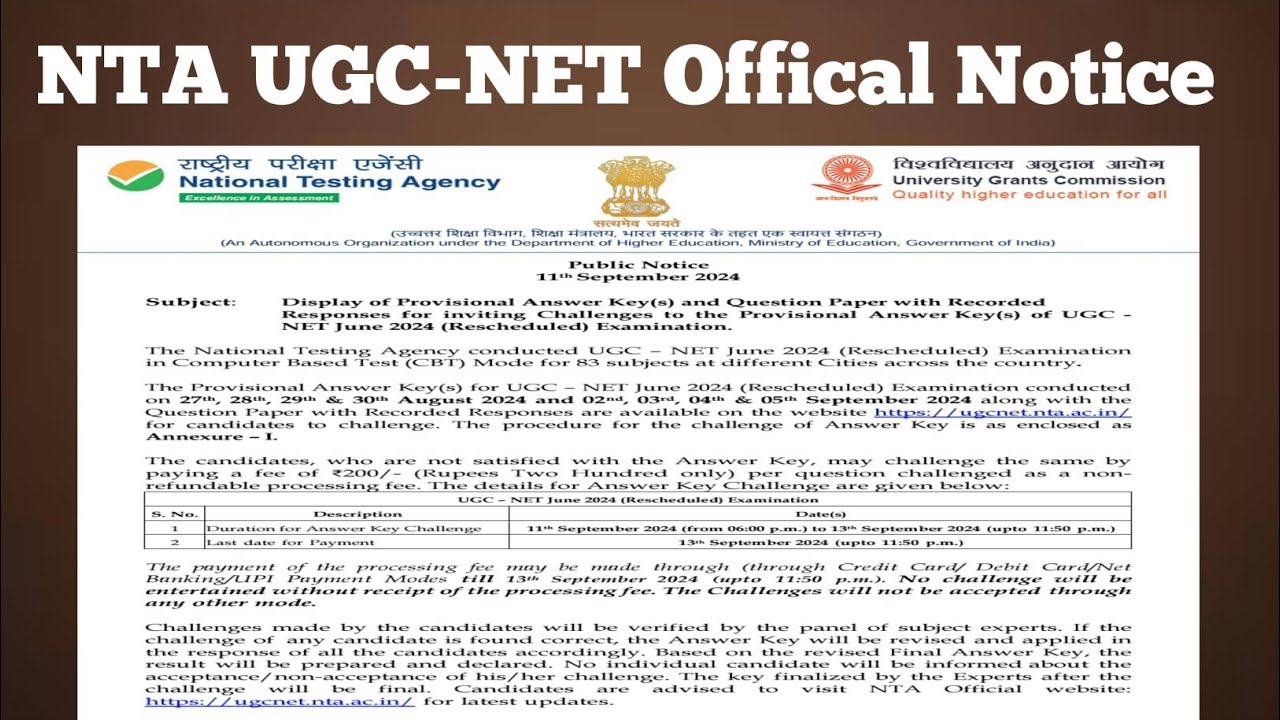 NTA UGC-NET Offical notice || UGC NET PAPER . - YouTube