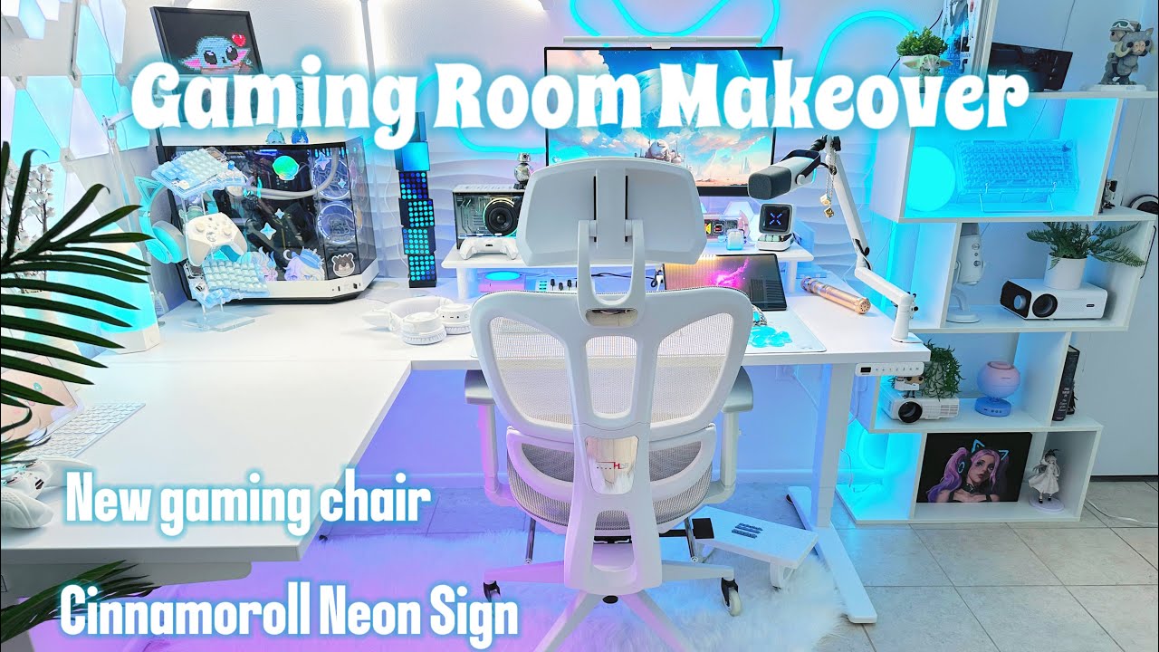 Gaming Room Makeover 🌸 uplift desk 🩵 technisport chair cinnamoroll neon ...