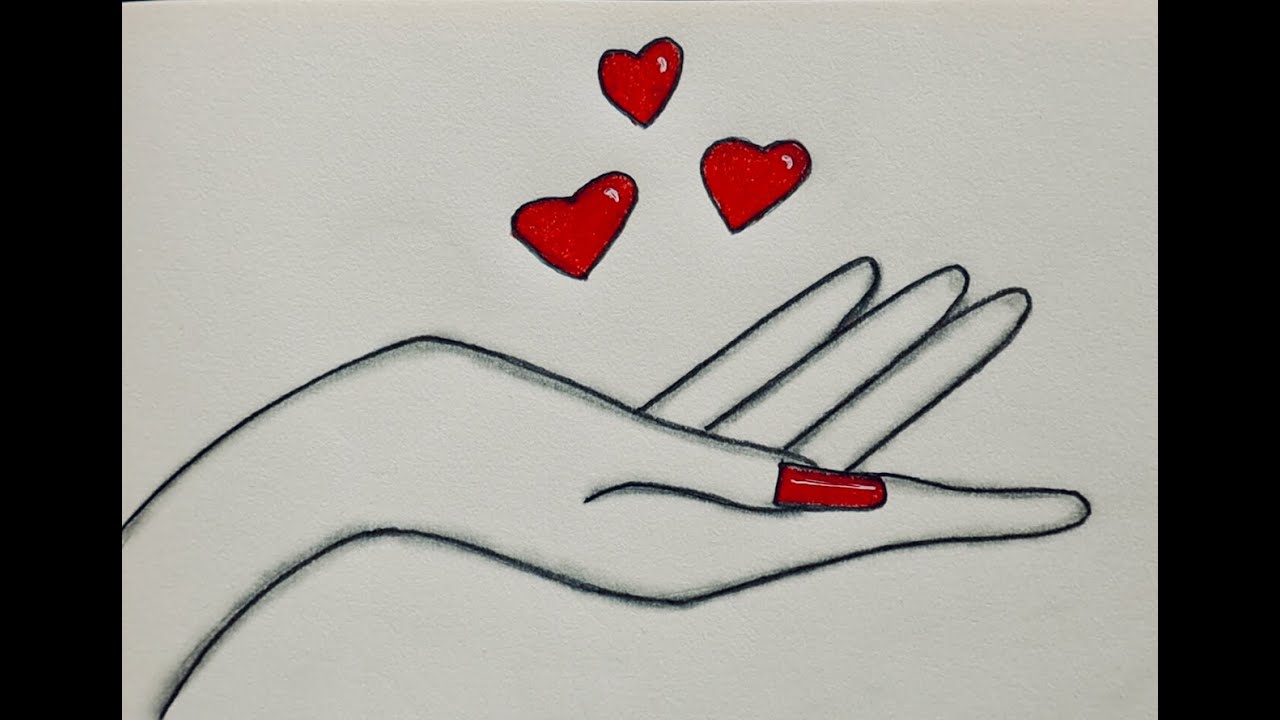 How to draw a easy hand with fingers and heart / Pencil Drawing / Easy ...