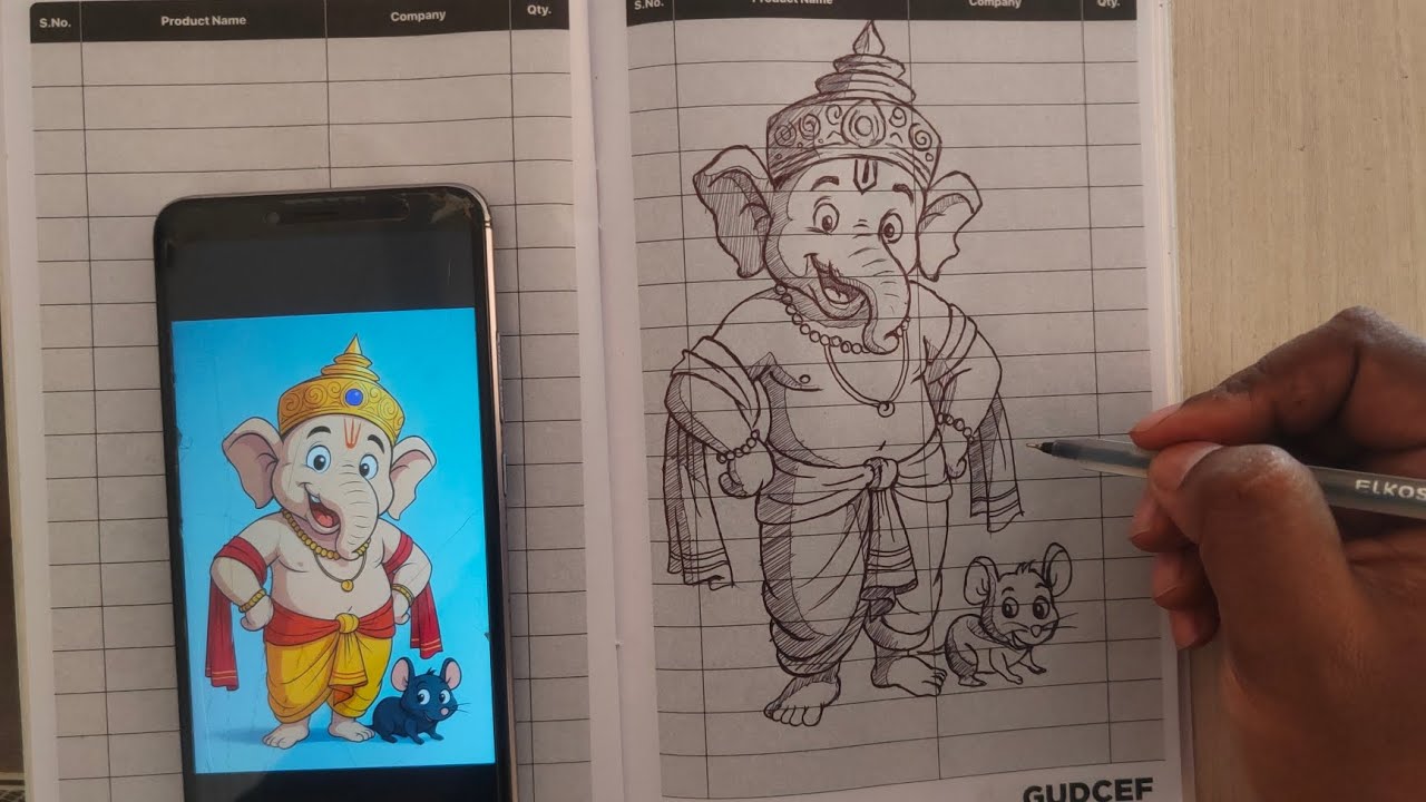 How to Draw cute Ganpati Bappa with Ballpen step by step drawing - YouTube