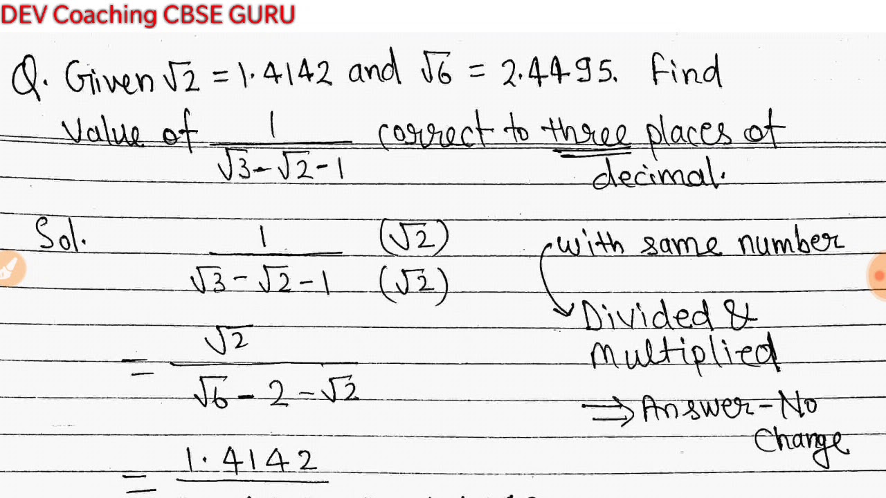 Find The Value Of 1 Divided By Root 3 Minus Root 2 Minus 1 With Correct