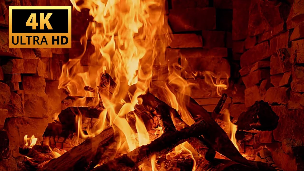 Warm Relaxing Night with Cozy Fireplace Burning 🔥 Relaxing Fireplace 4K with Crackling Fire ...
