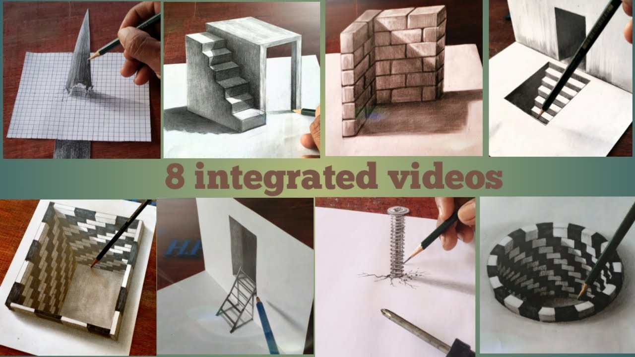 3D Drawing on paper || 8 integrated videos || Easy 3D Drawing for ...