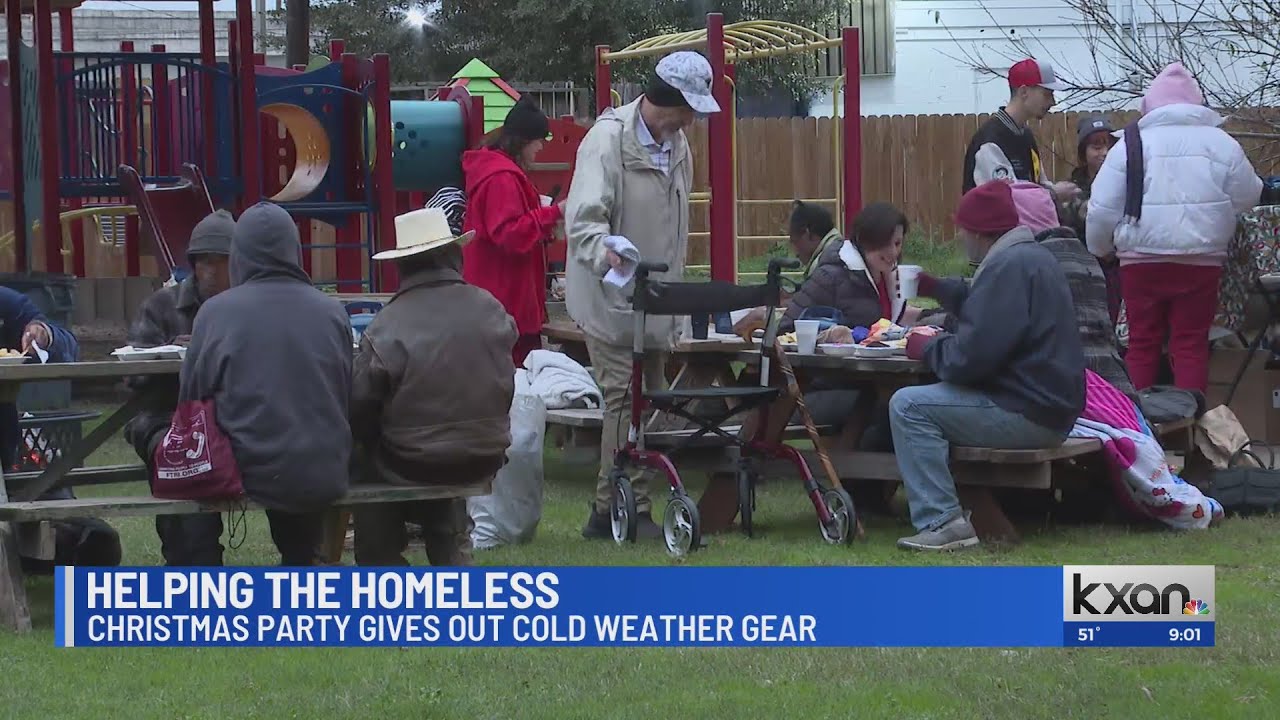 Christmas party for the homeless hands out cold weather gear before ...