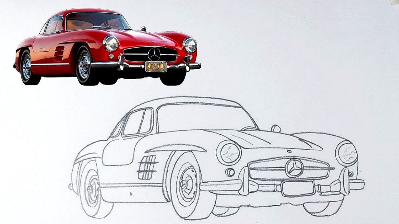 How to Draw a Mercedes-Benz 300SL Gullwing | Realistic Pencil Drawing ...