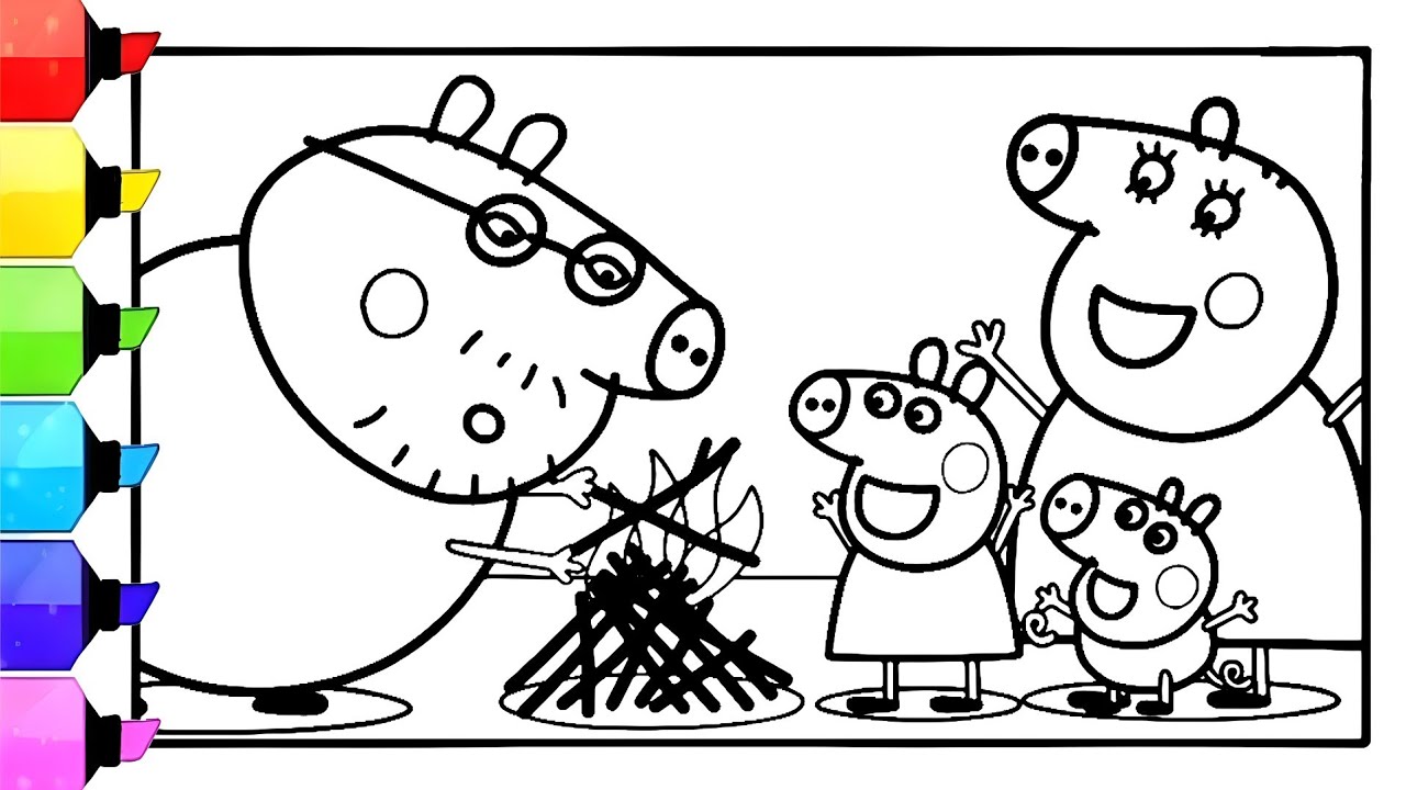 Peppa Pig Family Burning Fire Drawing, Painting and Coloring Pages for ...