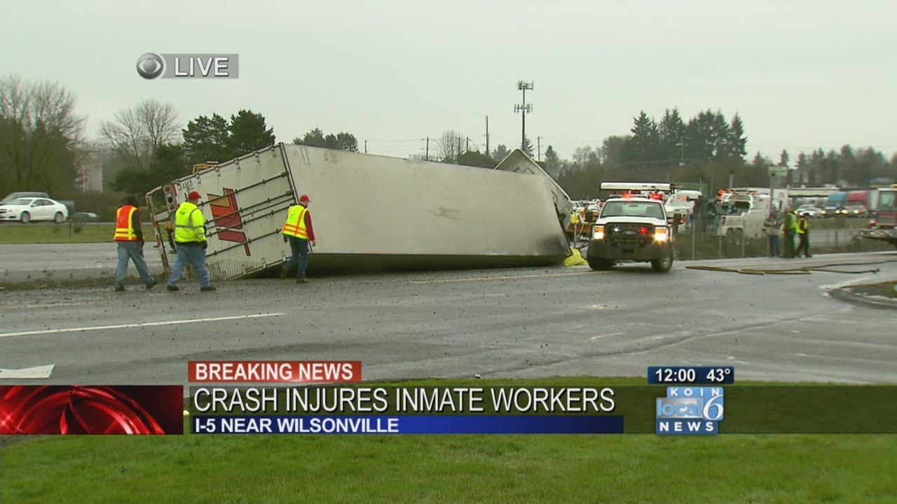 Rolled semi closes I-5 in Wilsonville - YouTube