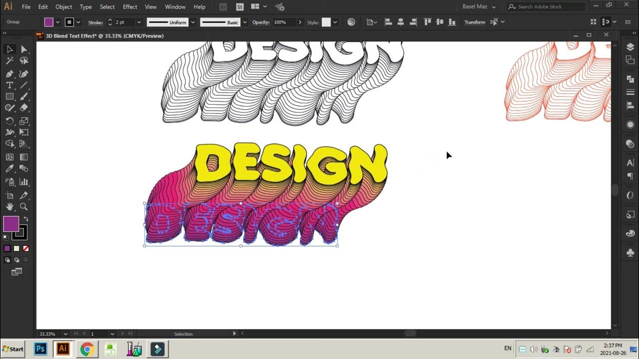 3D Blend Text Effect in Adobe Illustrator | Adobe Illustrator Tutorial ...