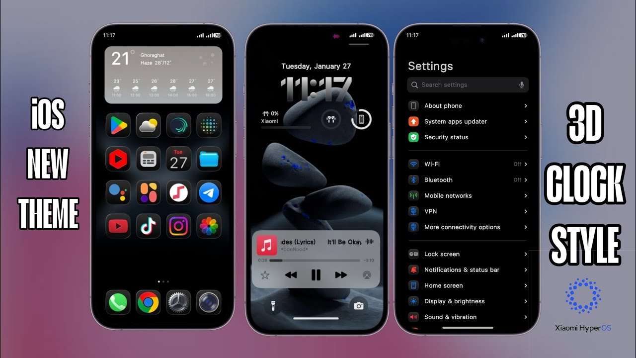 iOS STYLE NEW THEME_ 3D CLOCK STYLE _HYPEROS 1/2/3 AND MIUI - YouTube