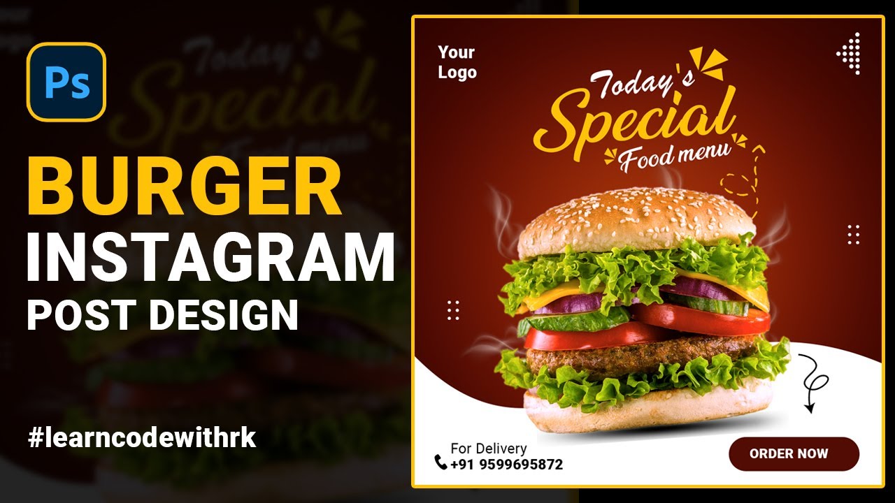 How to create a Burger Instagram Post Design in Adobe Photoshop - YouTube
