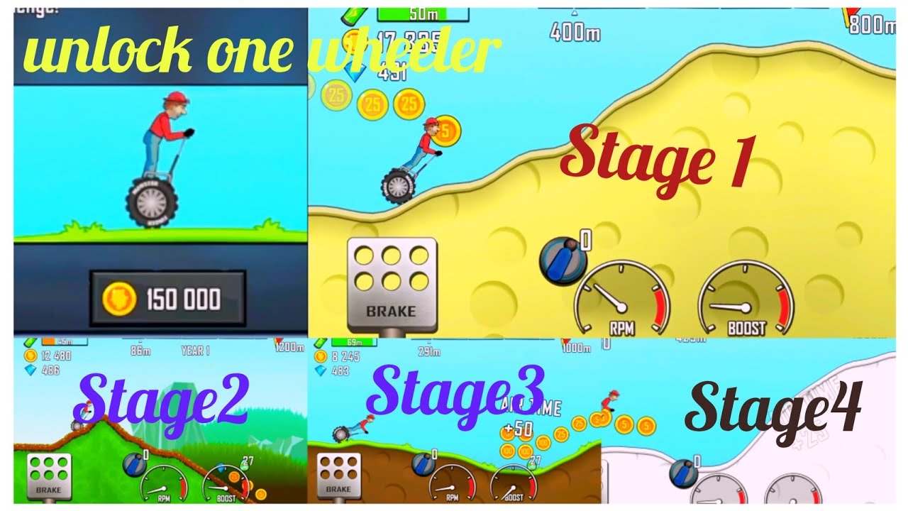 Hill Climb Racing Unlock One Wheeler👽| Walkthrough 4 Stages - YouTube