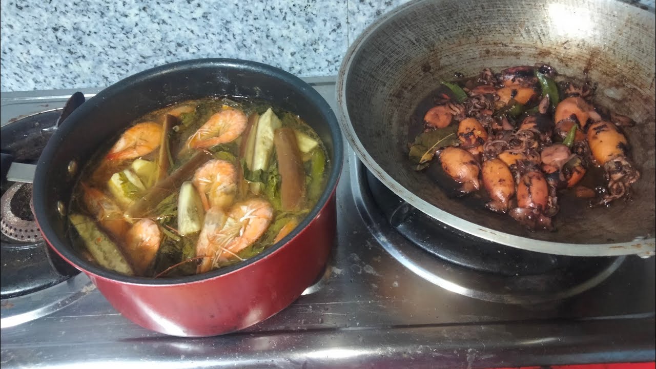 sinigang na hipon (pasayan) at adobong pusit.sariling version lang ung ...