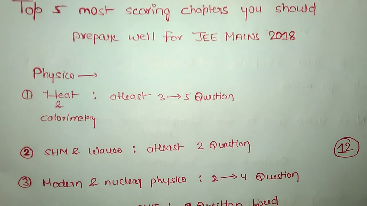 Top 5 most scoring chapters of each subject-- Jee mains 2018 - YouTube