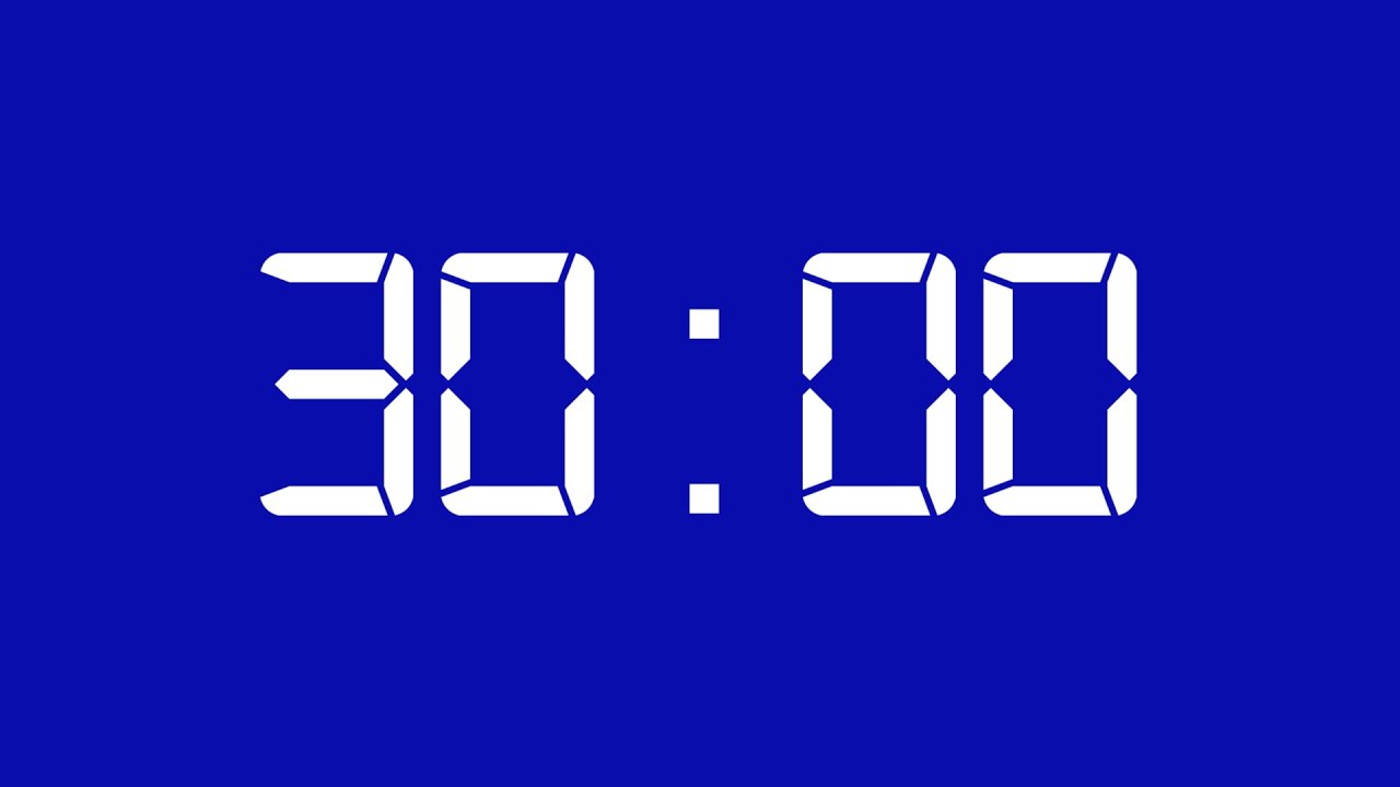 30 minutes BLUE SCREEN countdown Alarm for chroma key - YouTube