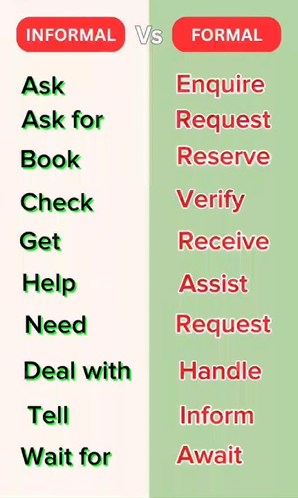 English vocabulary. Informal words vs. Formal words in English # ...