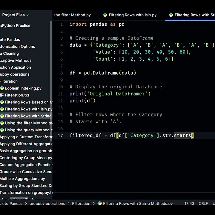 Filtering Rows With String Methods Filtration Python Pandas Coderant2 Shorts Python