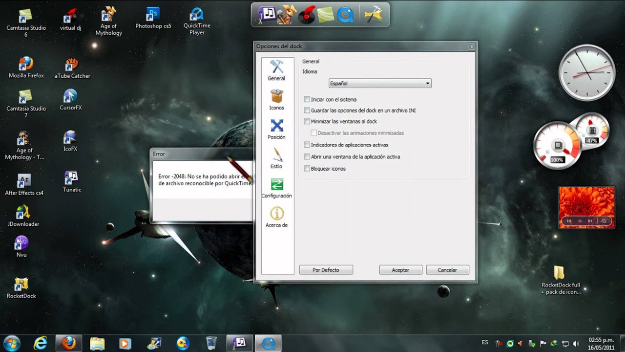 como descargar e instalar rocketdock full en español para windows 7 - YouTube