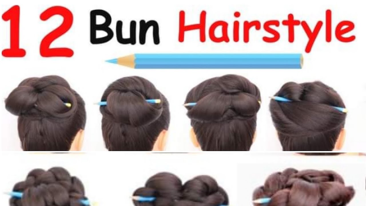 12 Bun hair style with using pencil ️ easy step-by-step #hairstyles # ...