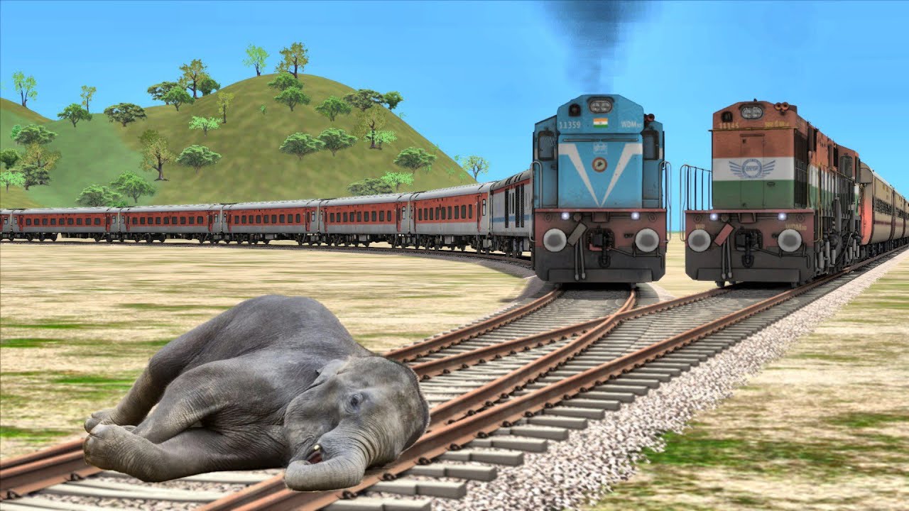 Sleeping Elephant Vs Two Train | Stops the train | Train simulator 2023 ...