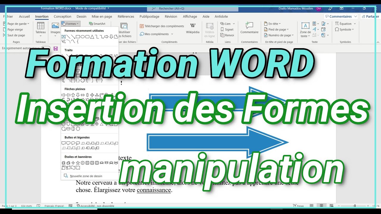 Formation Microsoft Word : Comment insérer des formes sous Word ? - YouTube