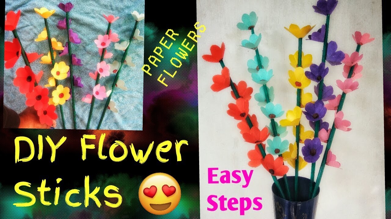 DIY Flower Stick || easy Room decoration idea..Paper Flowers making ...