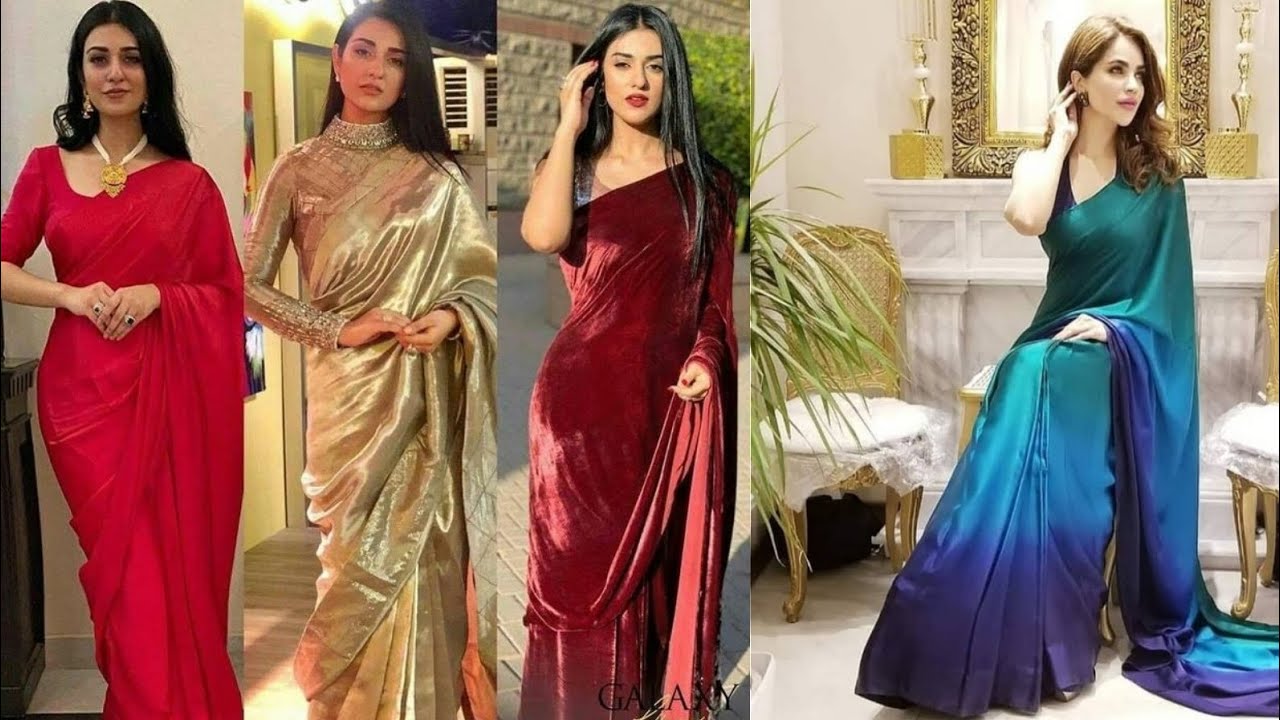 simple same colour saree unique style design - YouTube